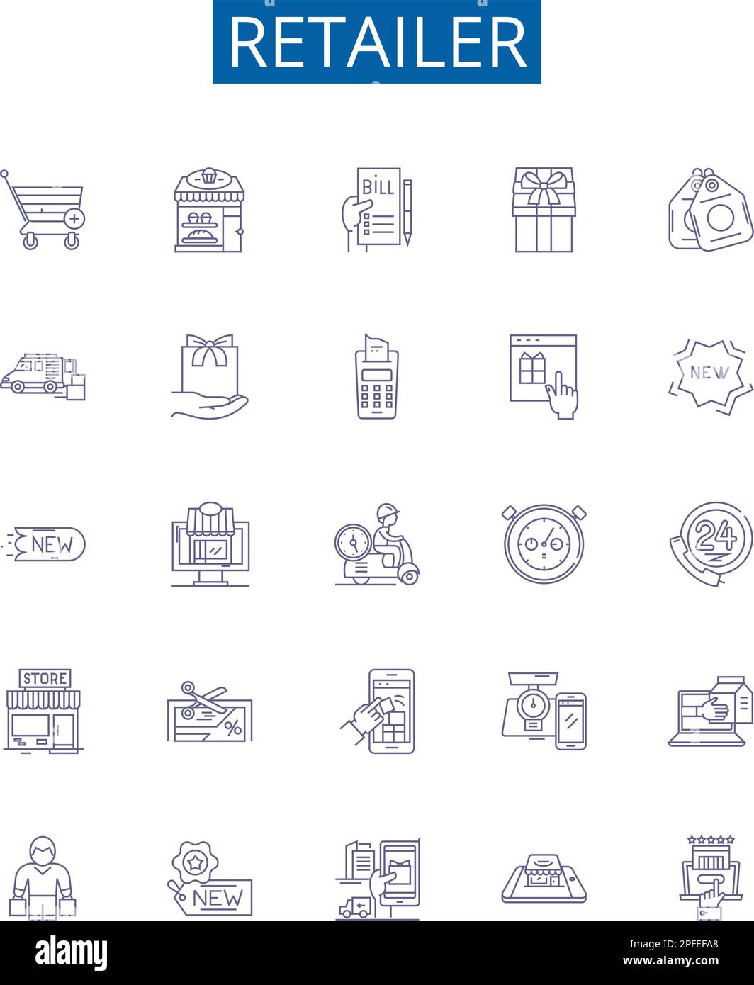 Retailer line icons signs set. Design collection of Merchant, Seller ...