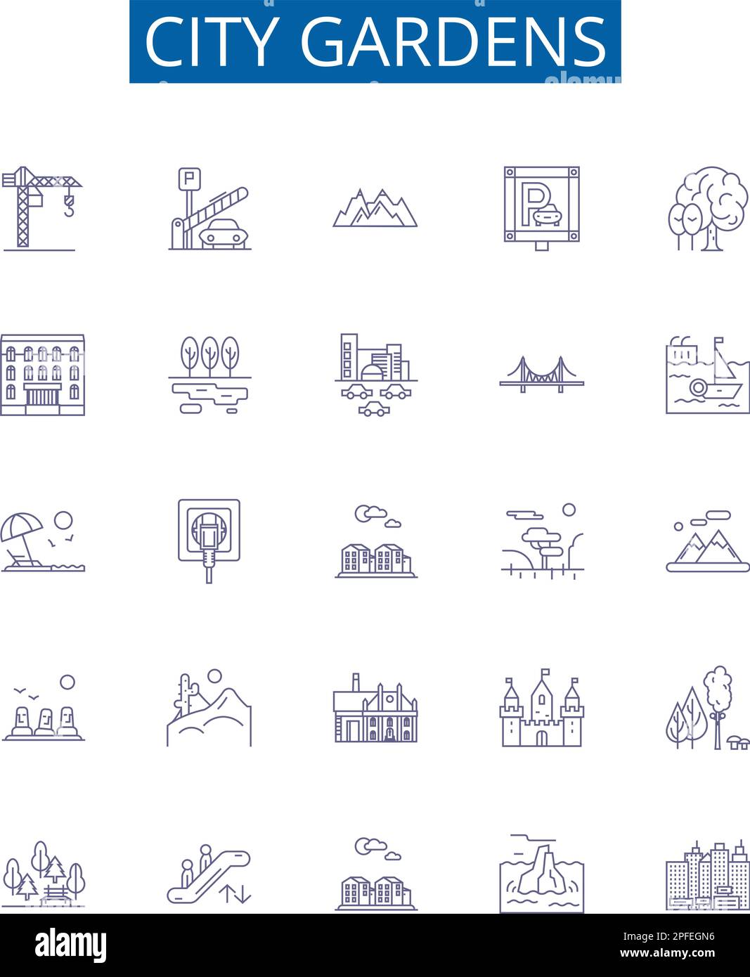 City gardens line icons signs set. Design collection of Urban, Park ...