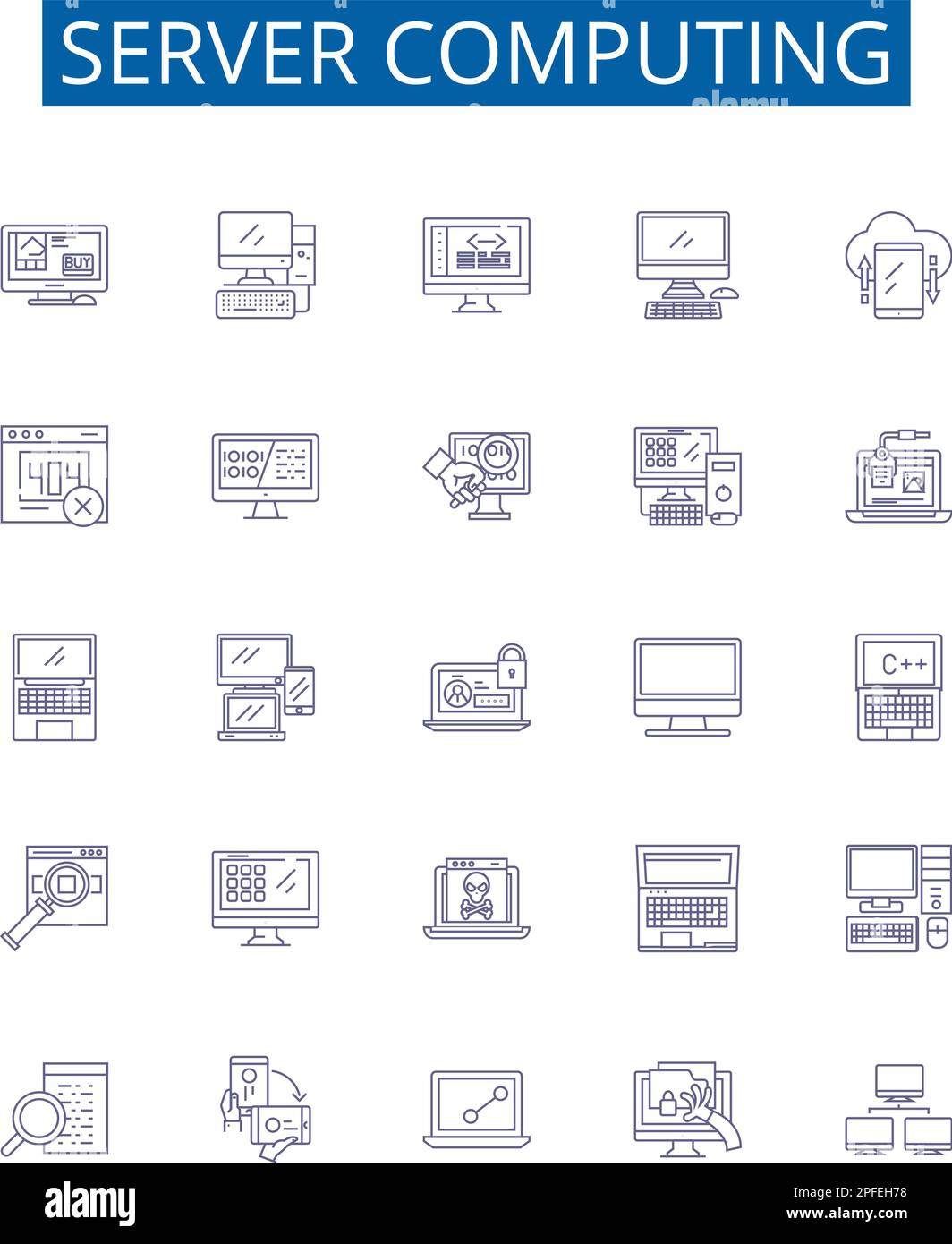 Server computing line icons signs set. Design collection of Server ... Server computing line icons signs set. Design collection of Server ...