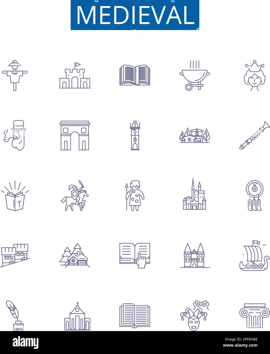 Medieval line icons signs set. Design collection of Medieval, Knights ...