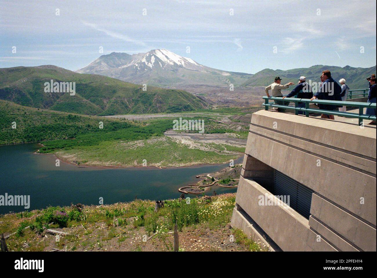 Mount St. Helens crater and Clearwater Lake, formed after the mountain ...