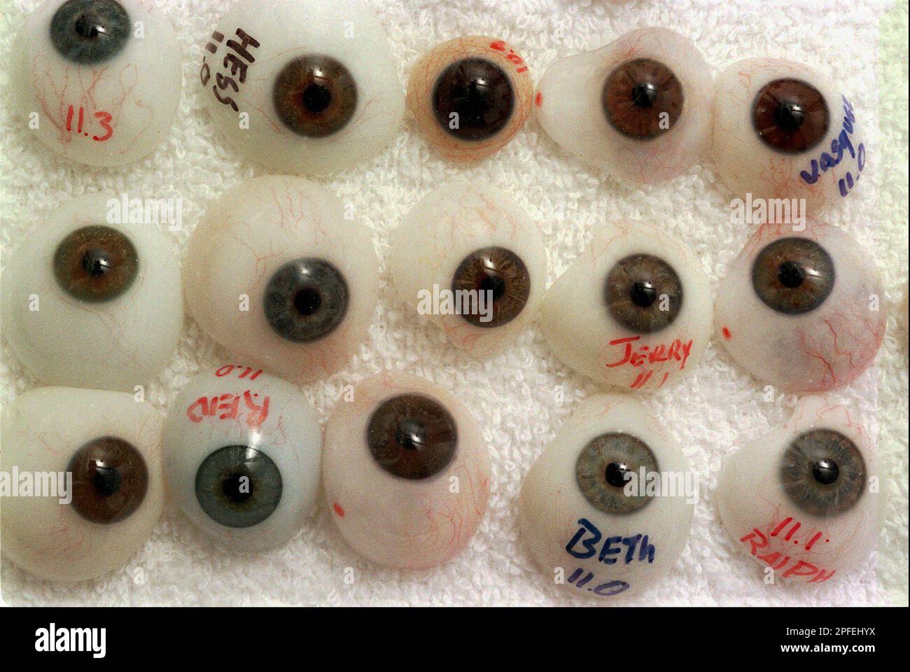 A display of artificial eyes are shown at Eye Prosthetics of Utah July ...