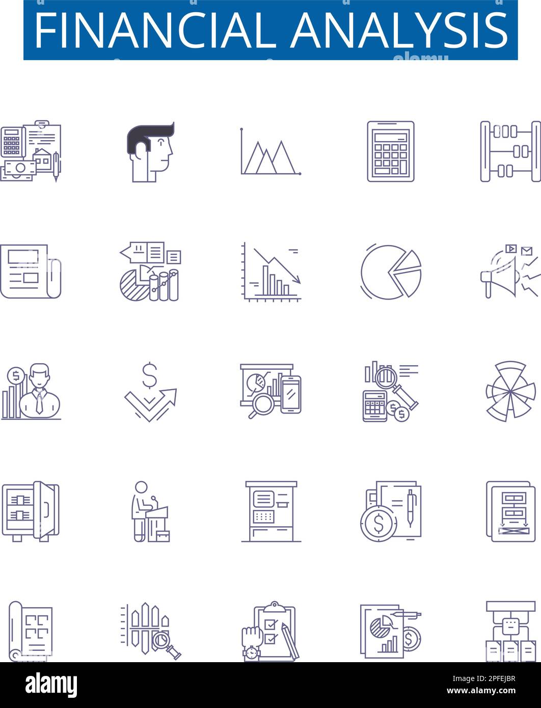 Financial analysis line icons signs set. Design collection of Budgeting, Forecasting, Ratios ...