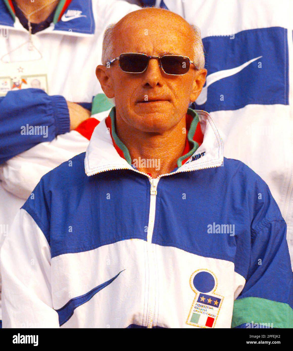 Italy's head coach Arrigo Sacchi looks worried during this teams ...