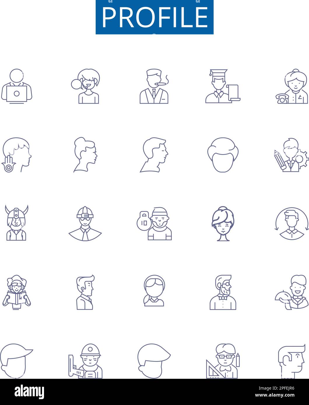 Profile line icons signs set. Design collection of Profile, Bio, Resume ...