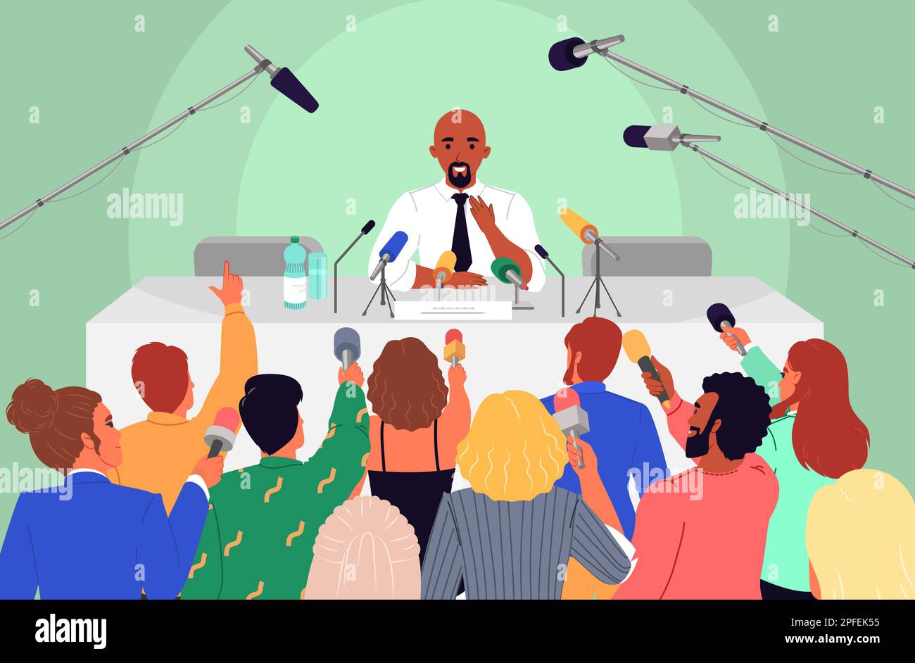 Press conference scene vector man speaker at table Stock Vector Image ...