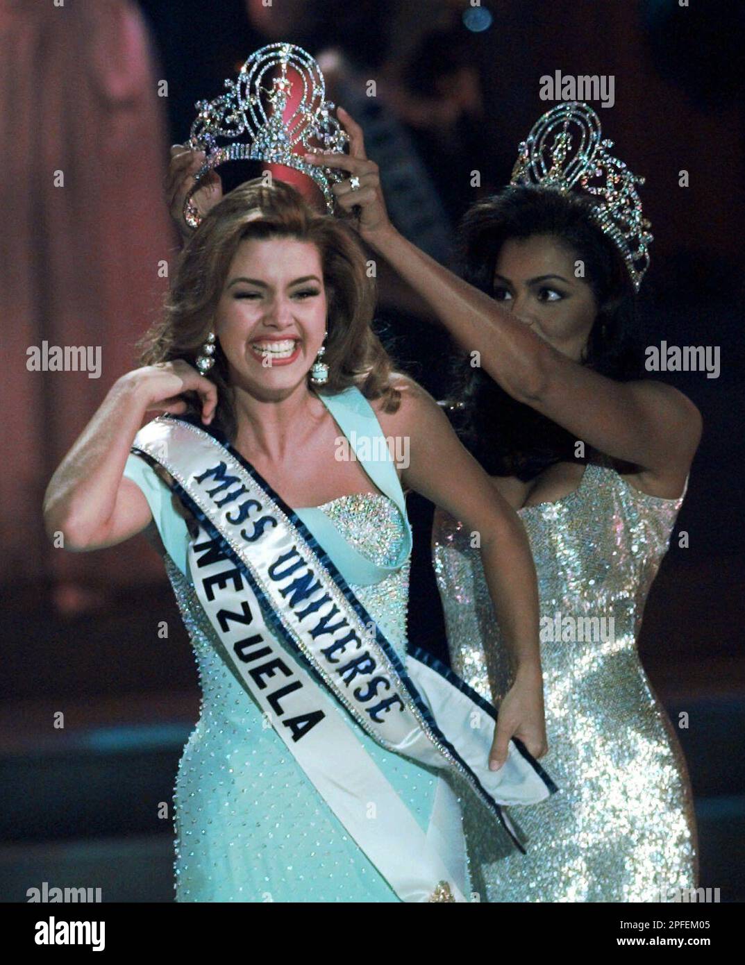 The new Miss Universe Alicia Machado of Venezuela reacts as she is ...