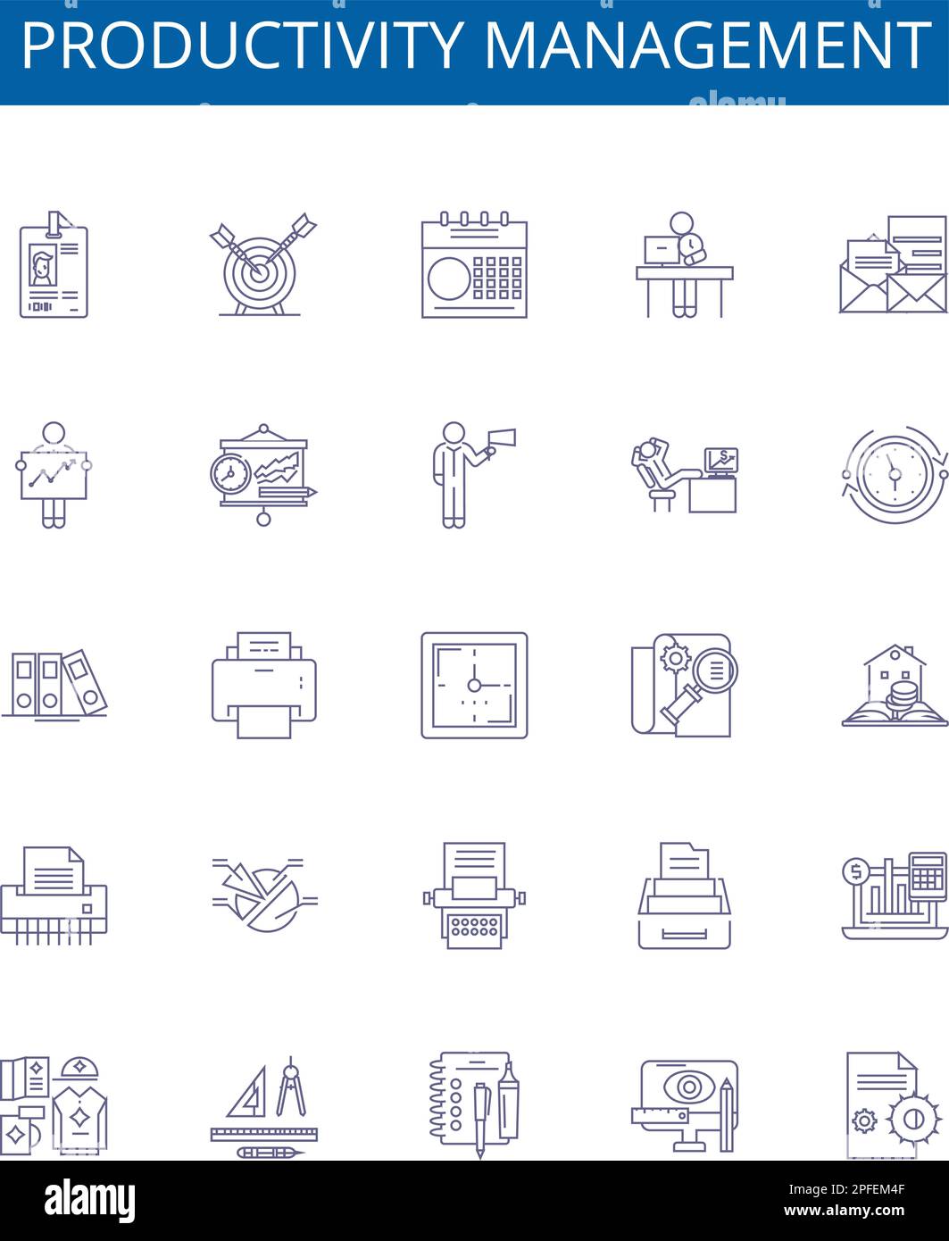 Productivity management line icons signs set. Design collection of Timekeeping, Efficiency ...