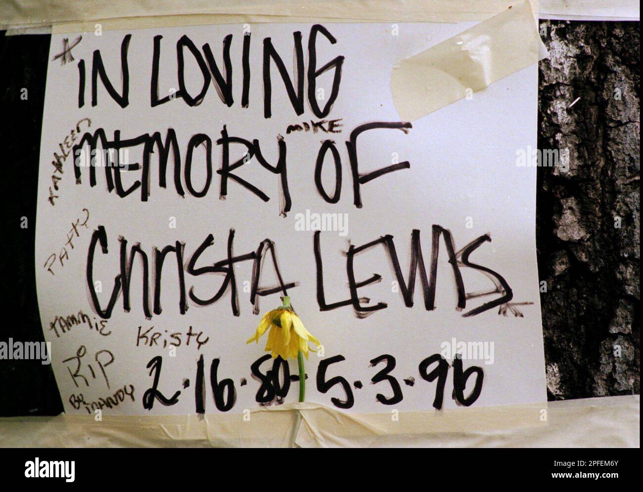 A tree with a memorial for murder victim Christa Lewis stands in Russo ...