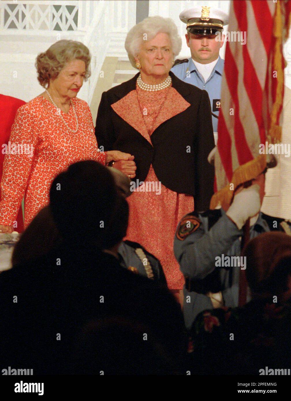 Former First Ladies Lady Bird Johnson, left, and Barbara Bush, right ...