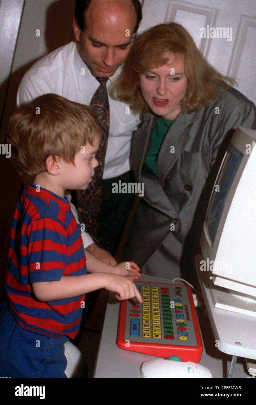 Troy Maynard demonstrates My First Keyboard while his parents, Victor ...