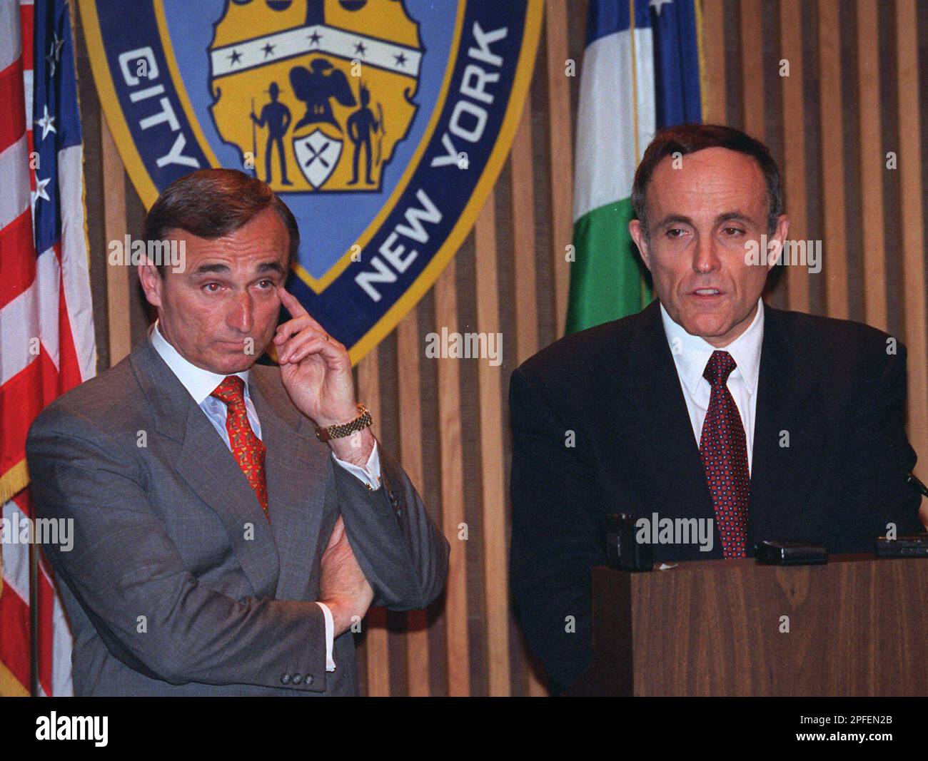 New York Mayor Rudolph Giuliani, seen with Police Commissioner William ...