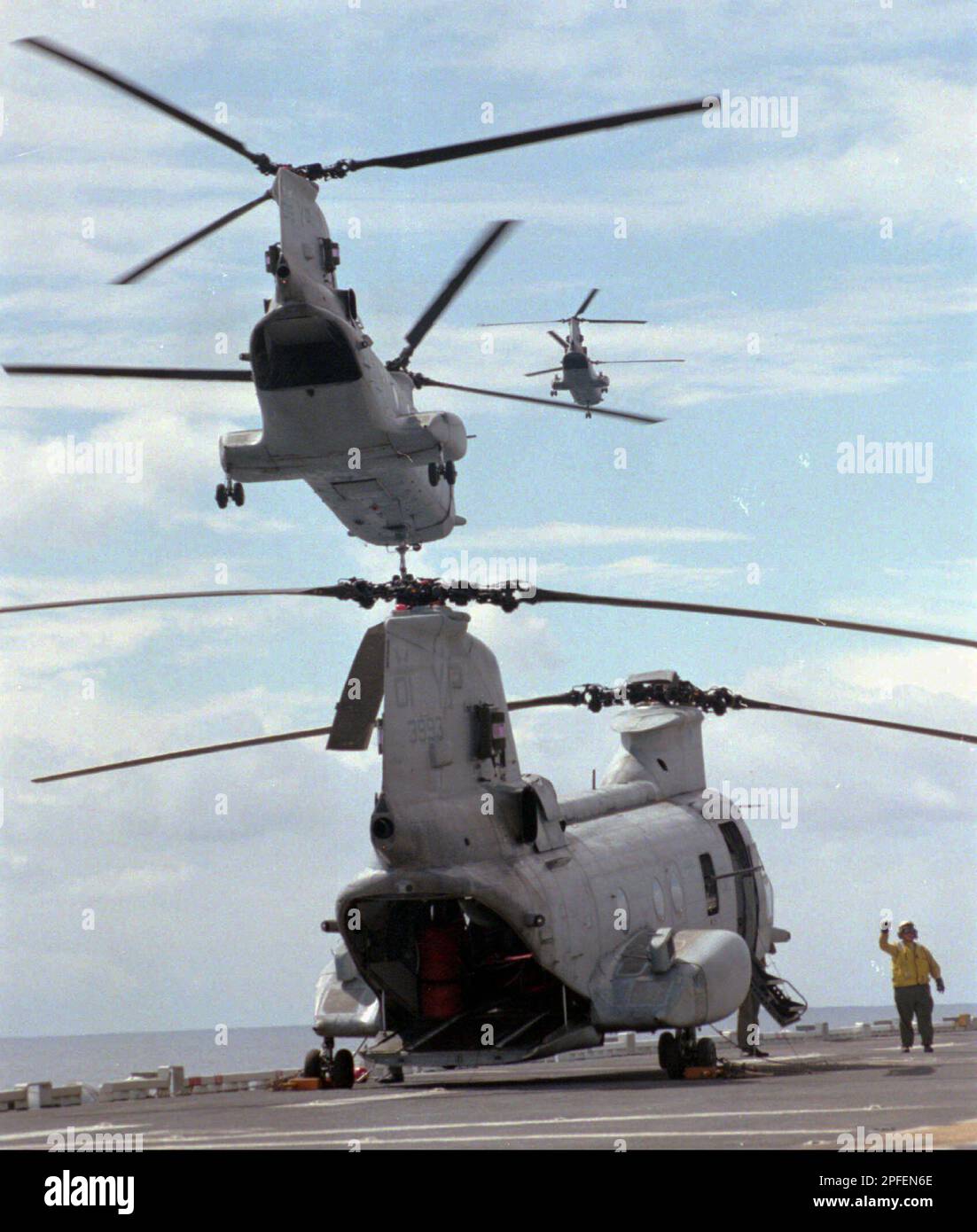 CH-46 helicopters loaded with combat-ready Marines of the 13th Marine ...