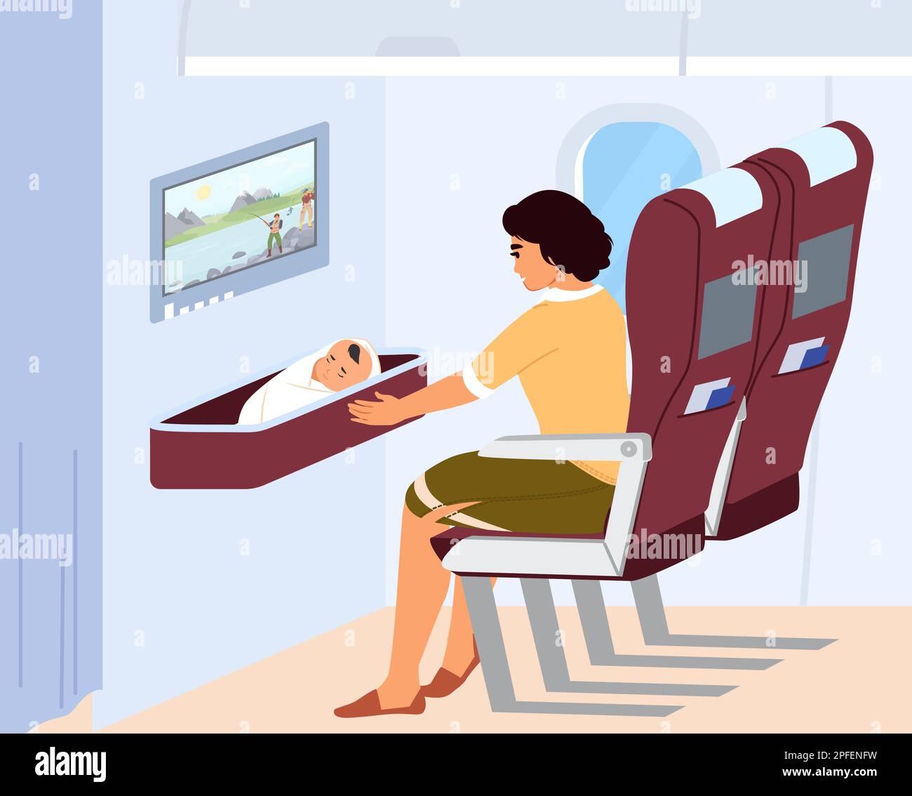 Woman aircraft passenger with baby vector illustration Stock Vector ...