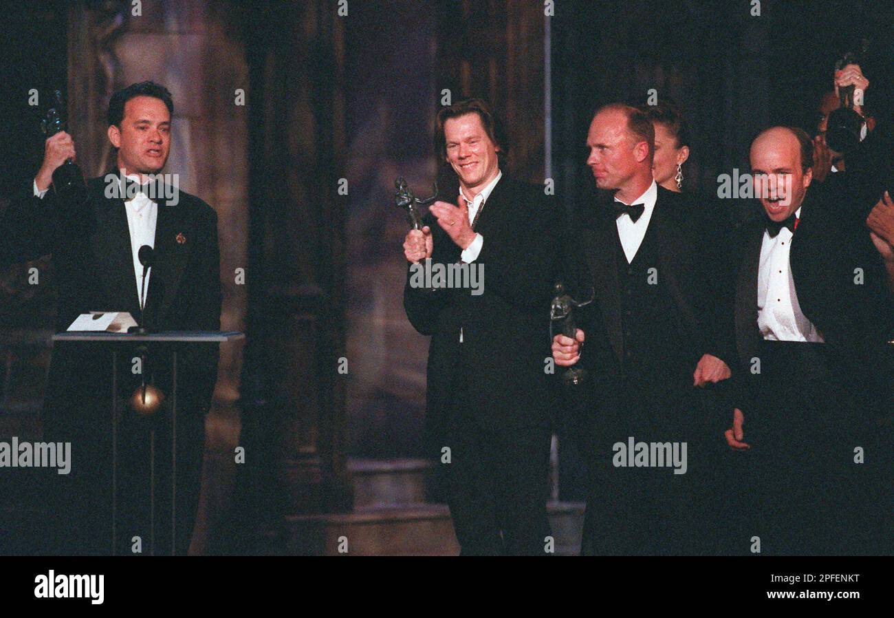 Actor Tom Hanks, left, addresses the audience at the 2nd annual Screen ...