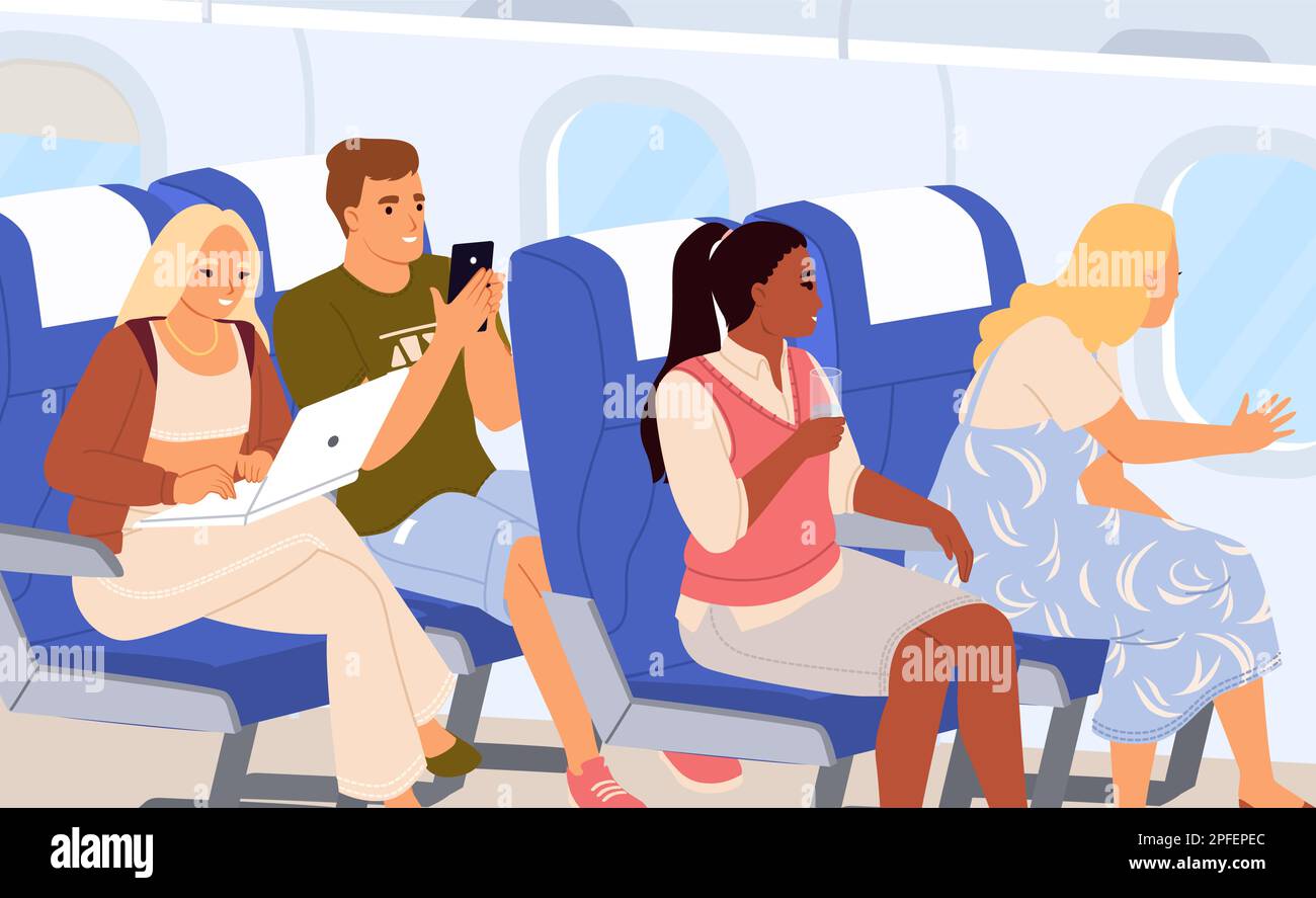 Vector people passengers sitting inside airplane Stock Vector Image ...