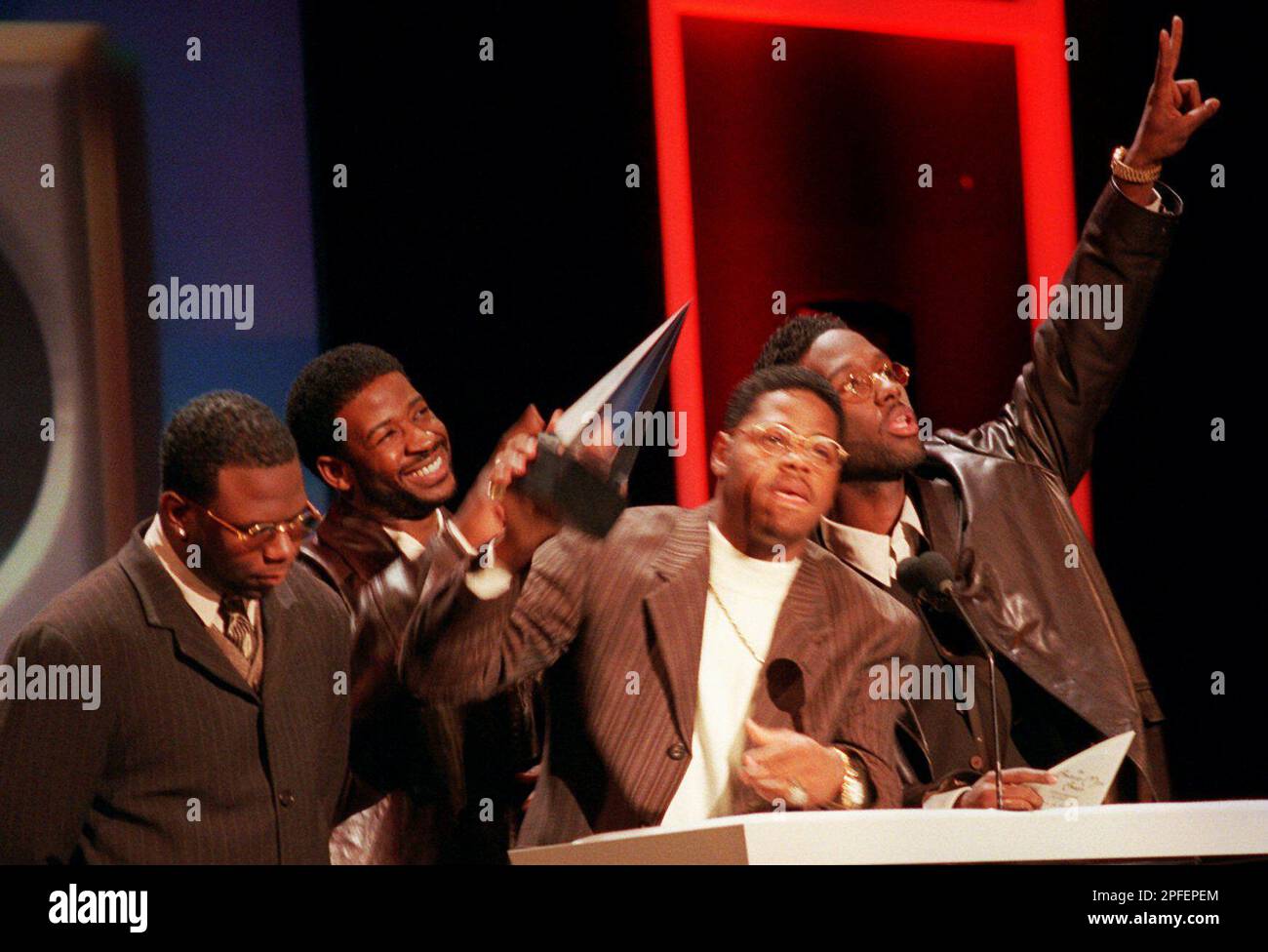 Boyz II Men, left to right, Wanya Morris, Nate Morris, Michael McCary ...
