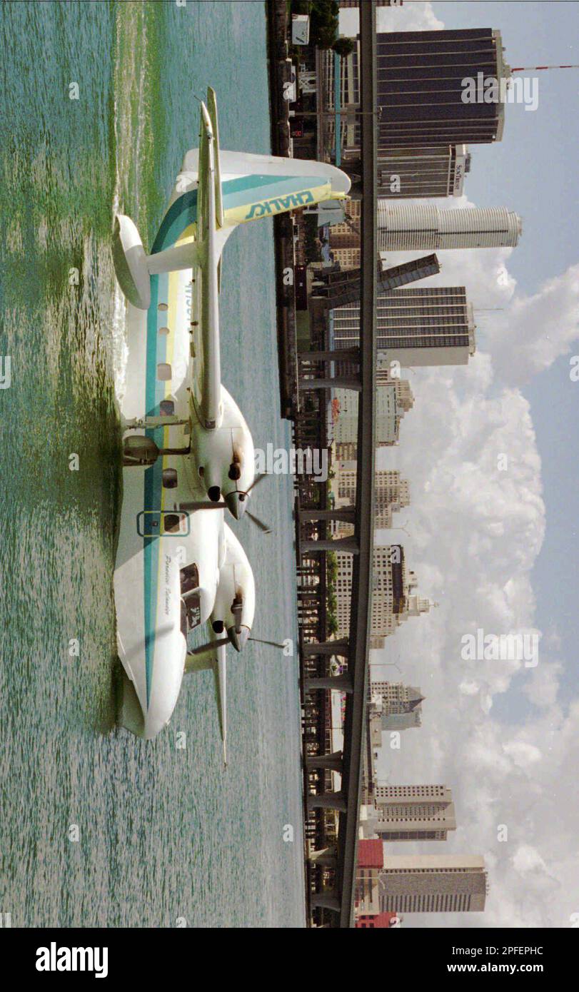 The two-engine Grumman Mallard seaplane of Chalk Airlines arrives from ...