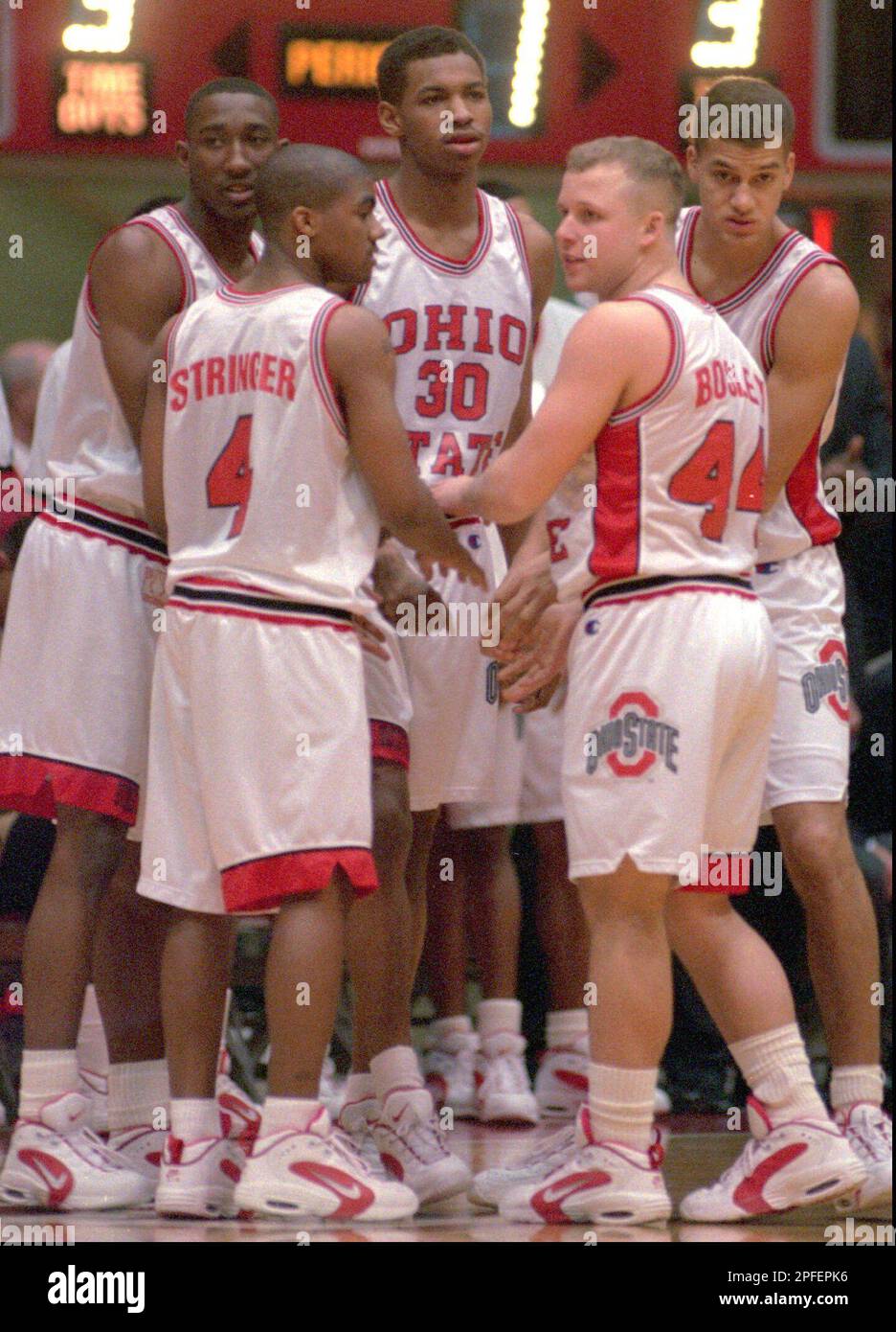 Five Ohio State freshmen starters gather before tip-off for the ...