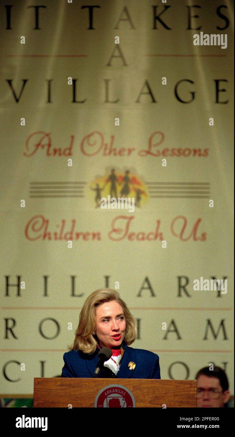 First lady Hillary Rodham Clinton speaks to the crowd at a Little Rock ...