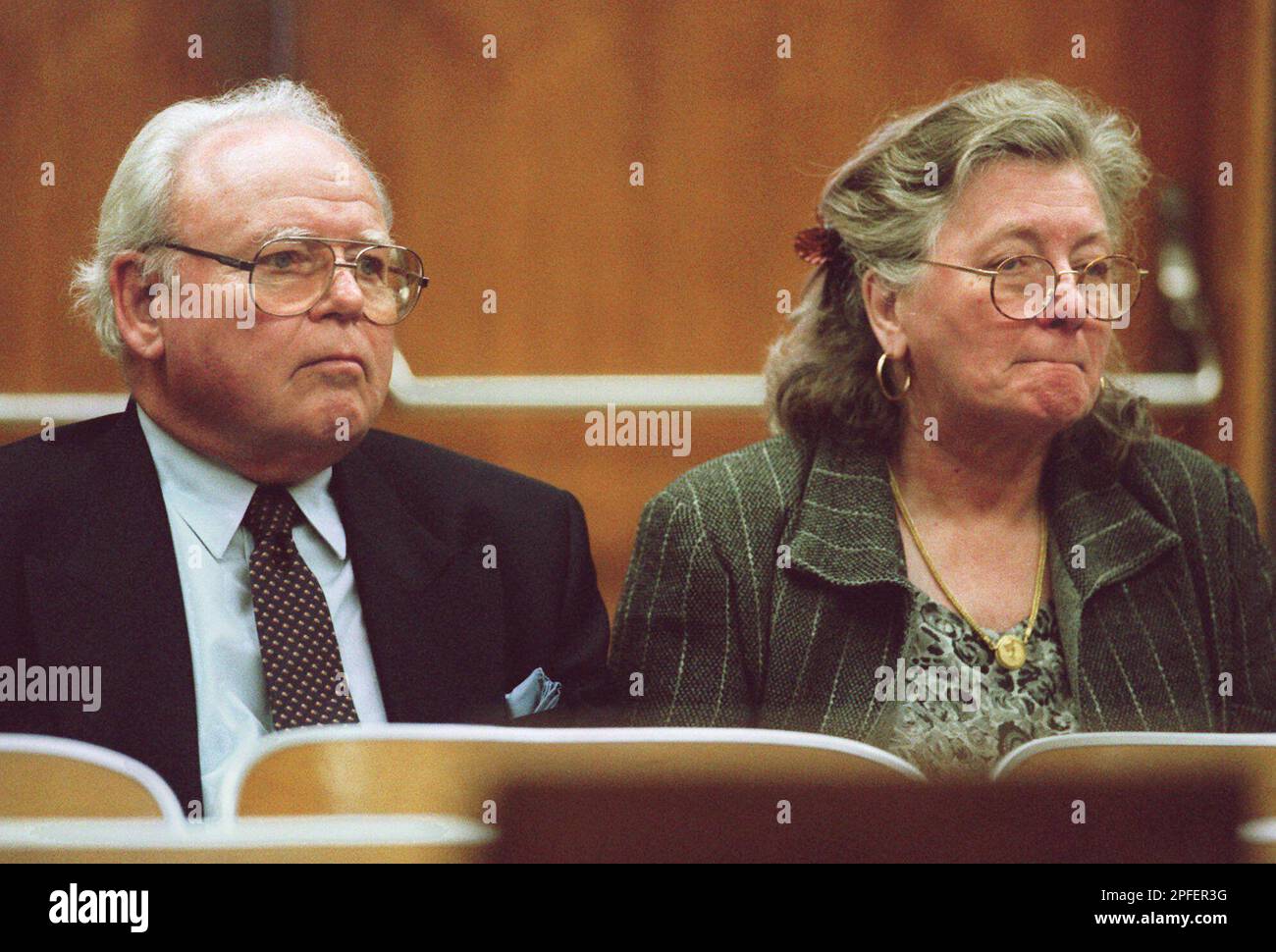 Actor Caroll O'Connor and his wife Nancy listen to proceedings in a ...
