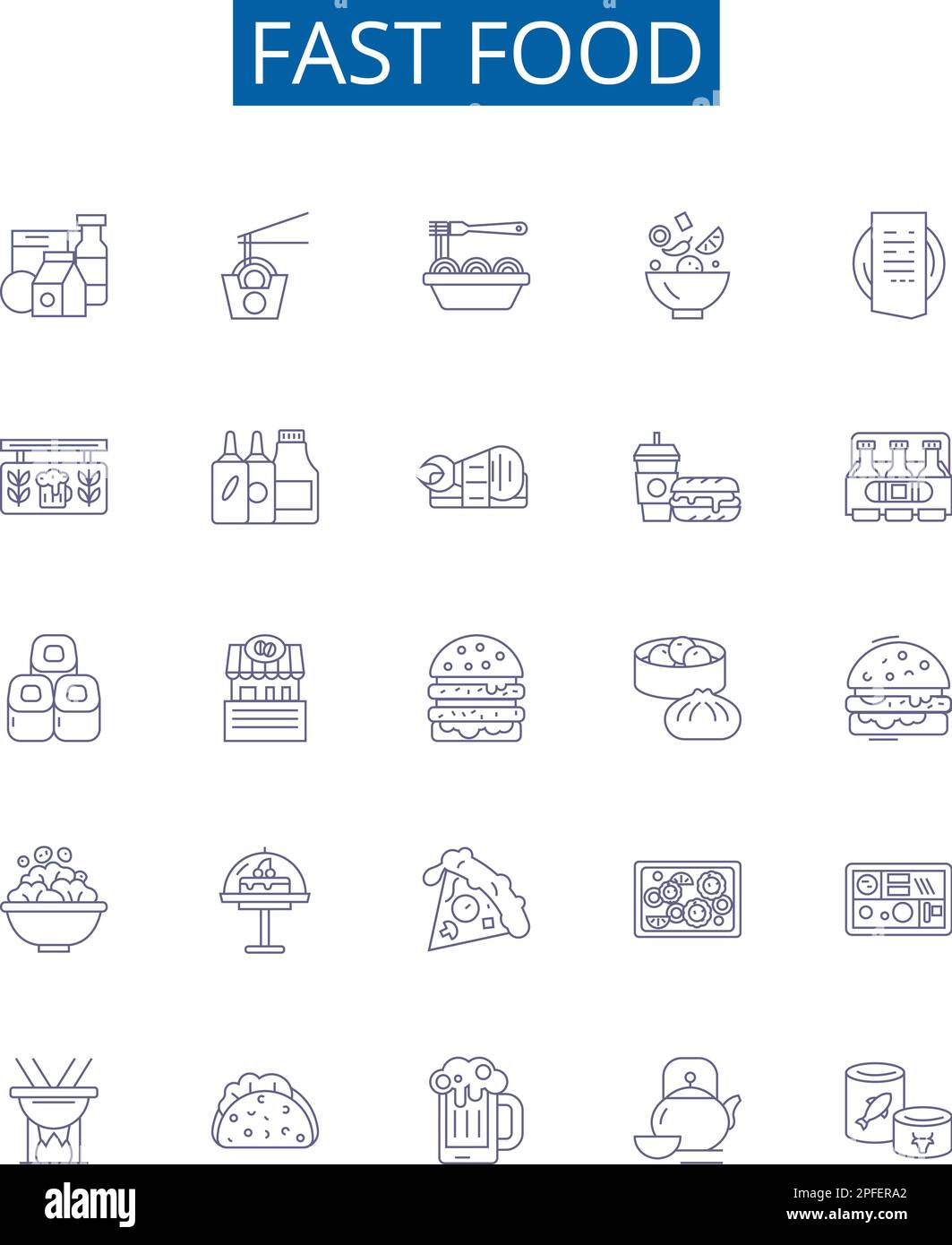 Fast food line icons signs set. Design collection of Burger, Taco ... Fast food line icons signs set. Design collection of Burger, Taco ...