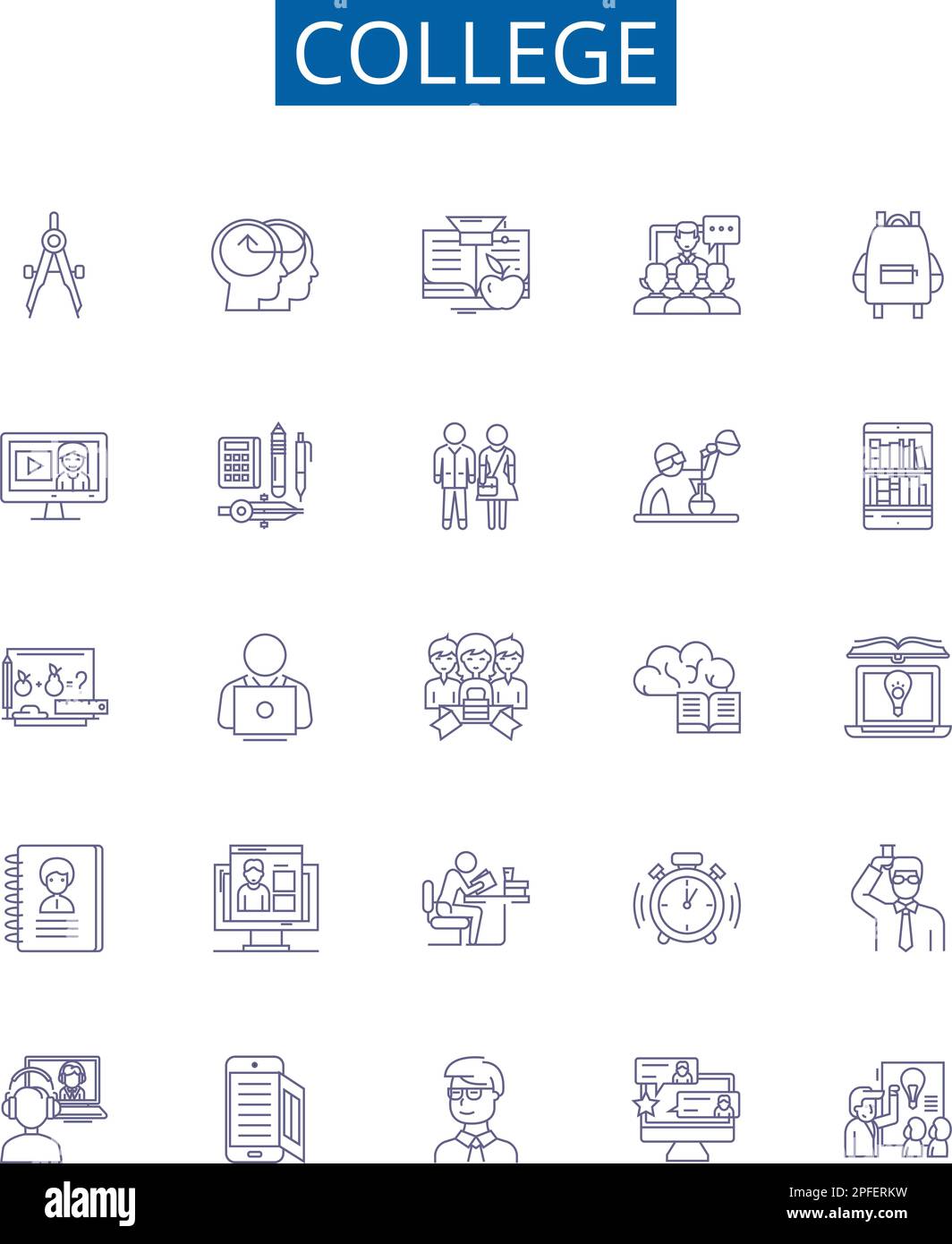 College line icons signs set. Design collection of College, Higher Education, University ...