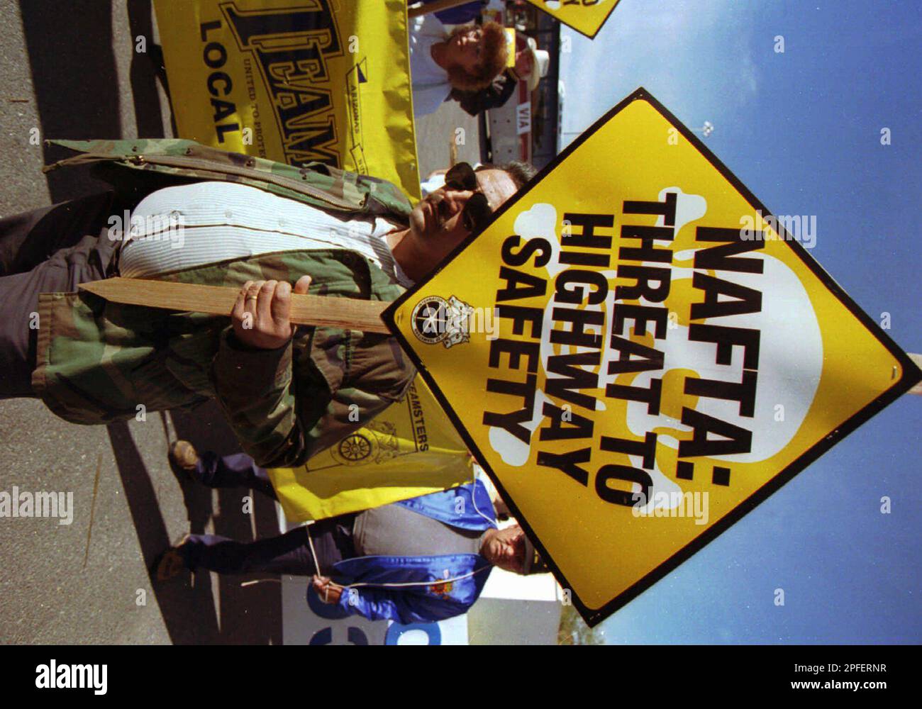 Teamster Robert Granado from Peria, Ariz. tries to make his point with ...