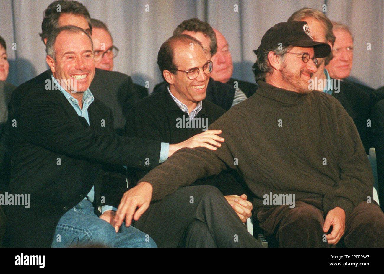 Dreamworks SKG founders, from left, David Geffen, Jeffrey Katzenberg ...