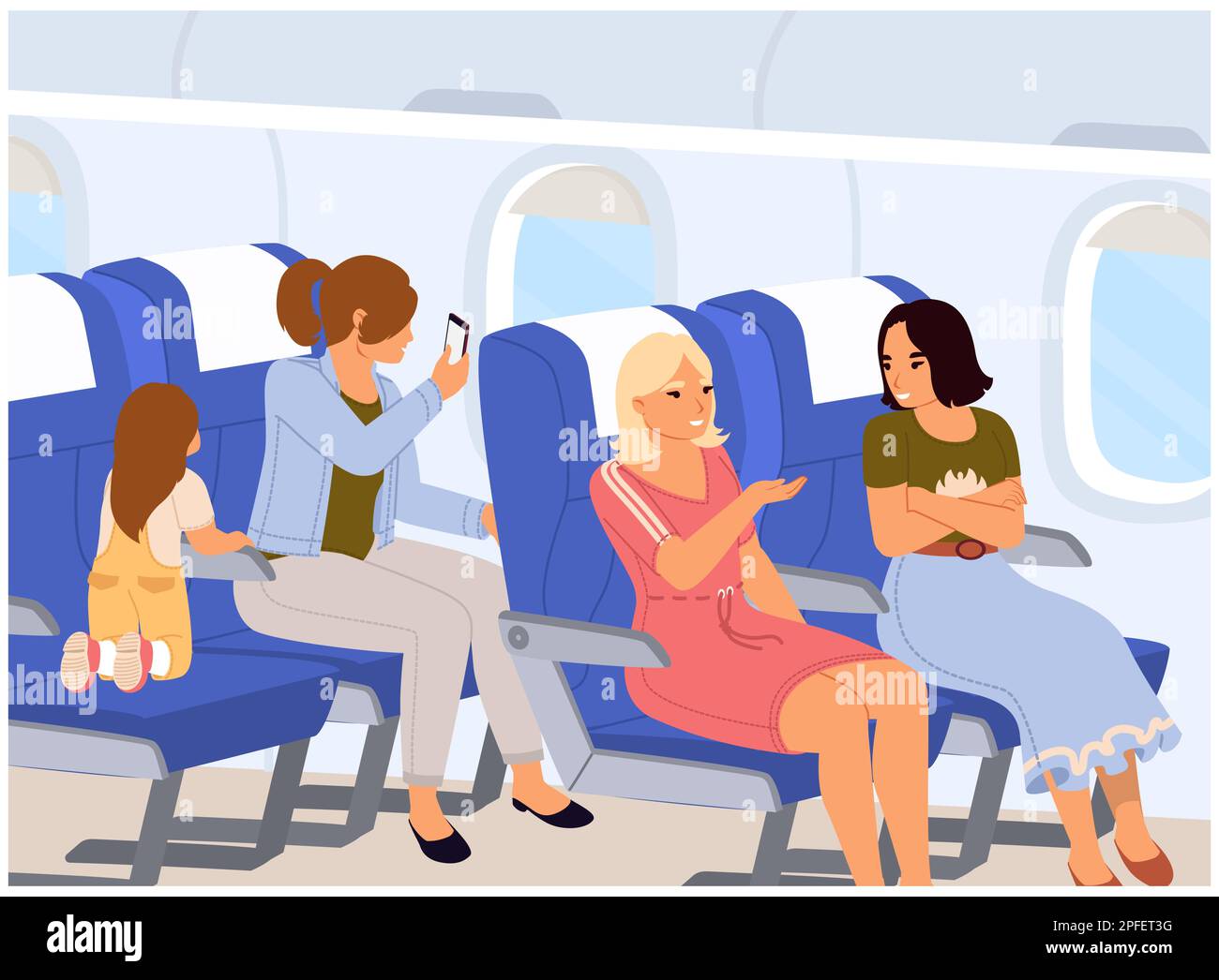 Happy people passengers inside airplane vector illustration Stock ...