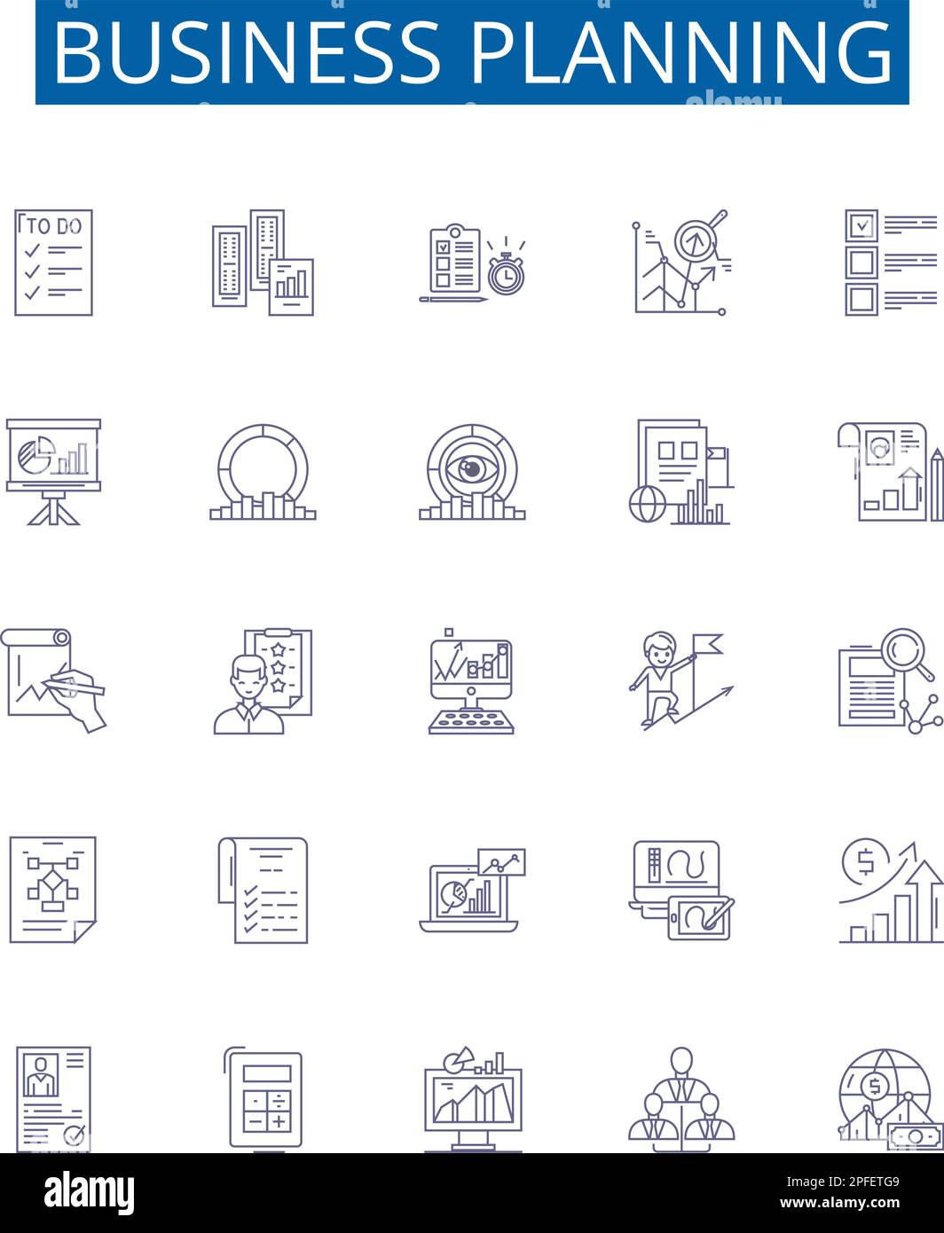 Business planning line icons signs set. Design collection of Planning ...