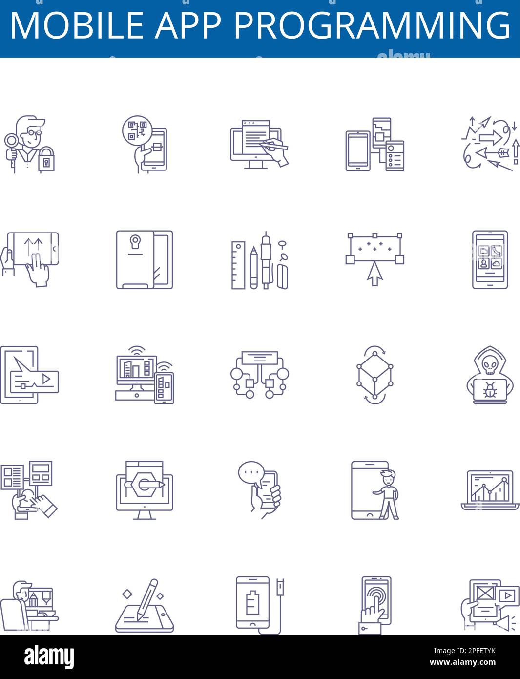 Mobile App Programming Line Icons Signs Set Design Collection Of Programming Mobile Apps
