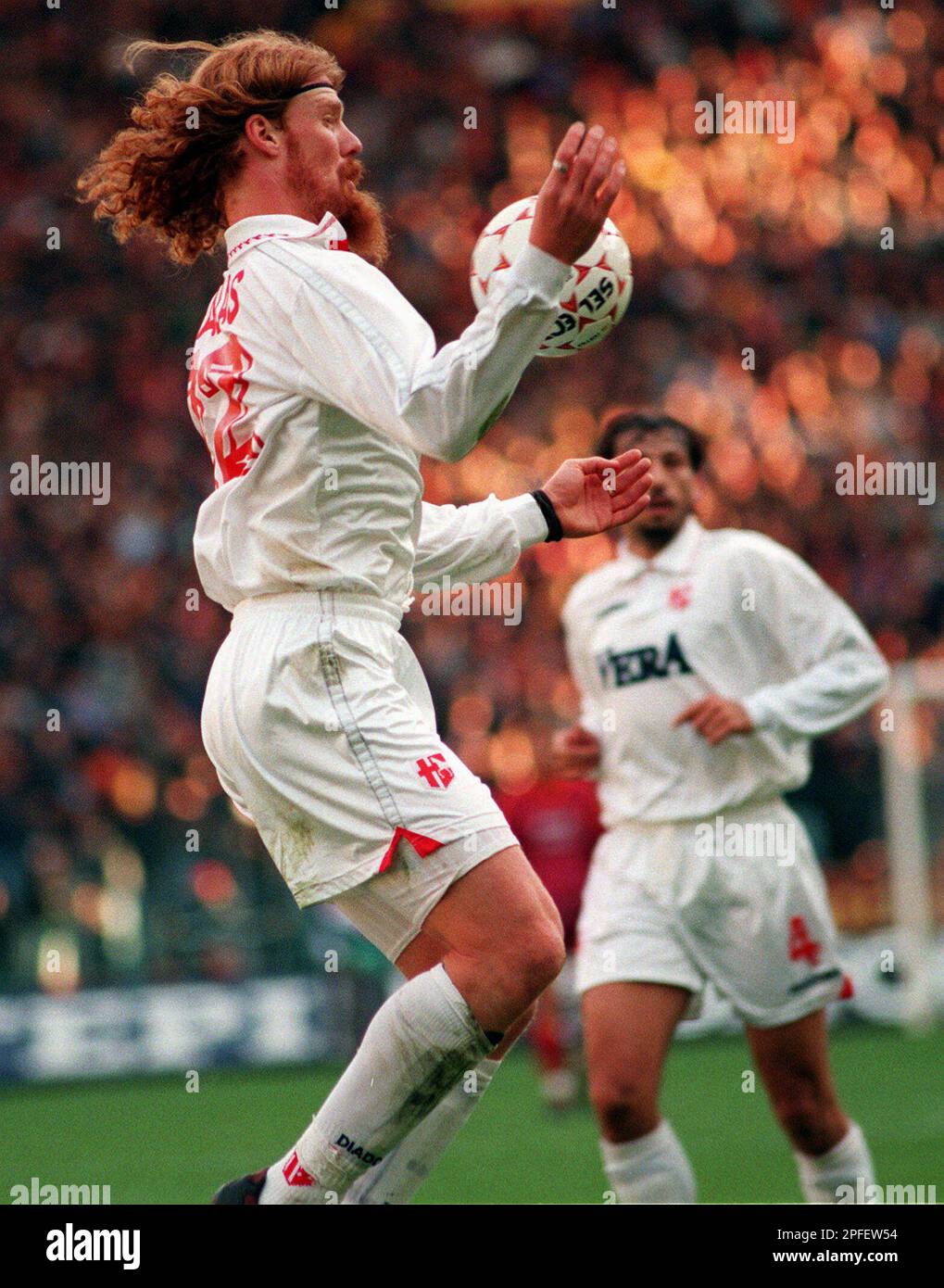 Padova's Alexis Lalas of United States stops the ball with his chest ...