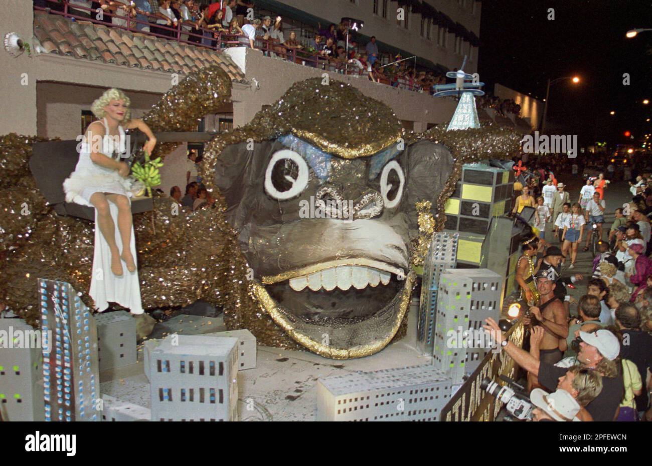 Portraying a classic movie, a "King Kong" float rolls down Key West's ...