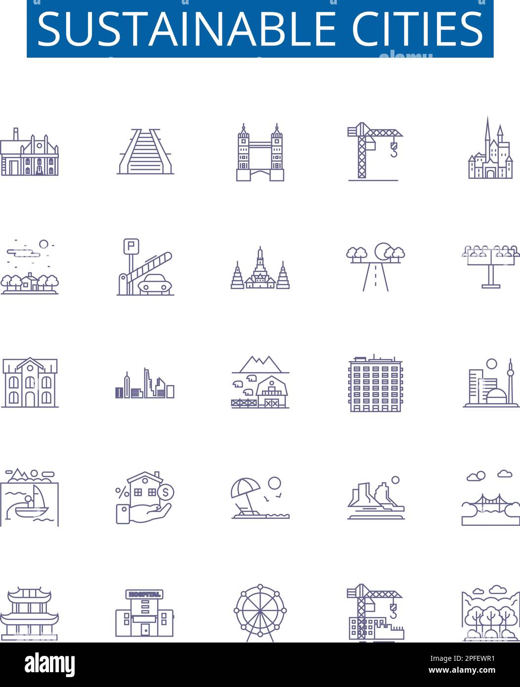 Sustainable cities line icons signs set. Design collection of Eco ...