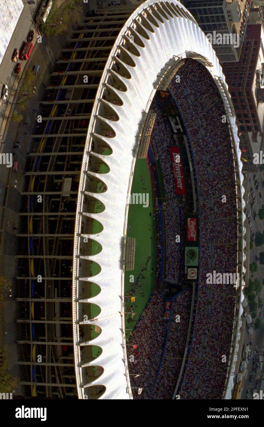 An aerial of of Busch Stadium in St. Louis shows the 58,186 fans ...