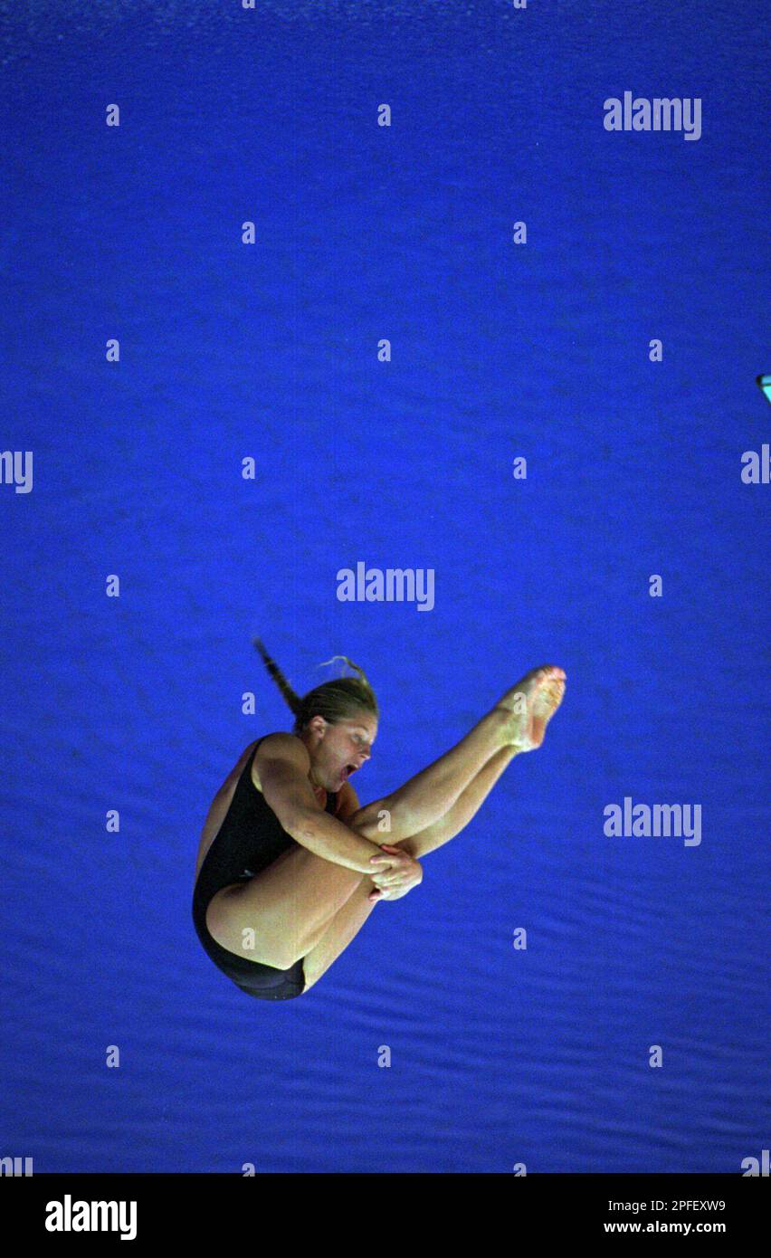 United States diver Cheril Santini looks for the water during ...