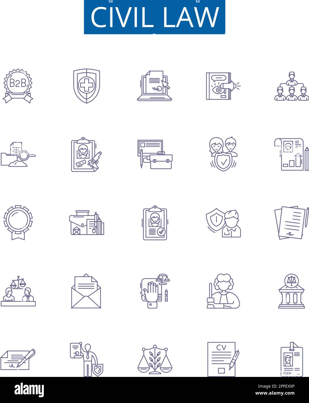 Civil law line icons signs set. Design collection of Civil, law, common ...