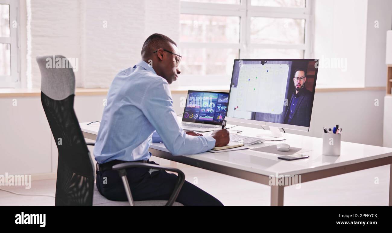 Online Virtual Video Conference Training On Laptop Computer Stock Photo ...