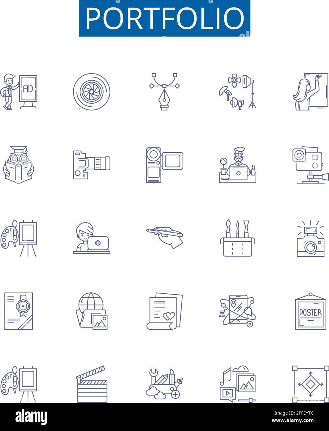 Portfolio line icons signs set. Design collection of Portfolio ...