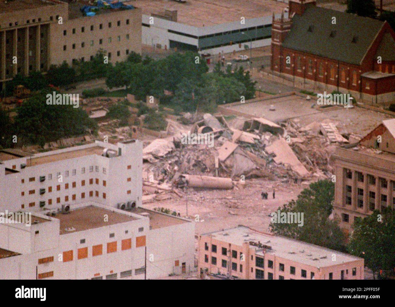 Rubble of the Alfred P. Murrah Federal Building in Oklahoma City is ...