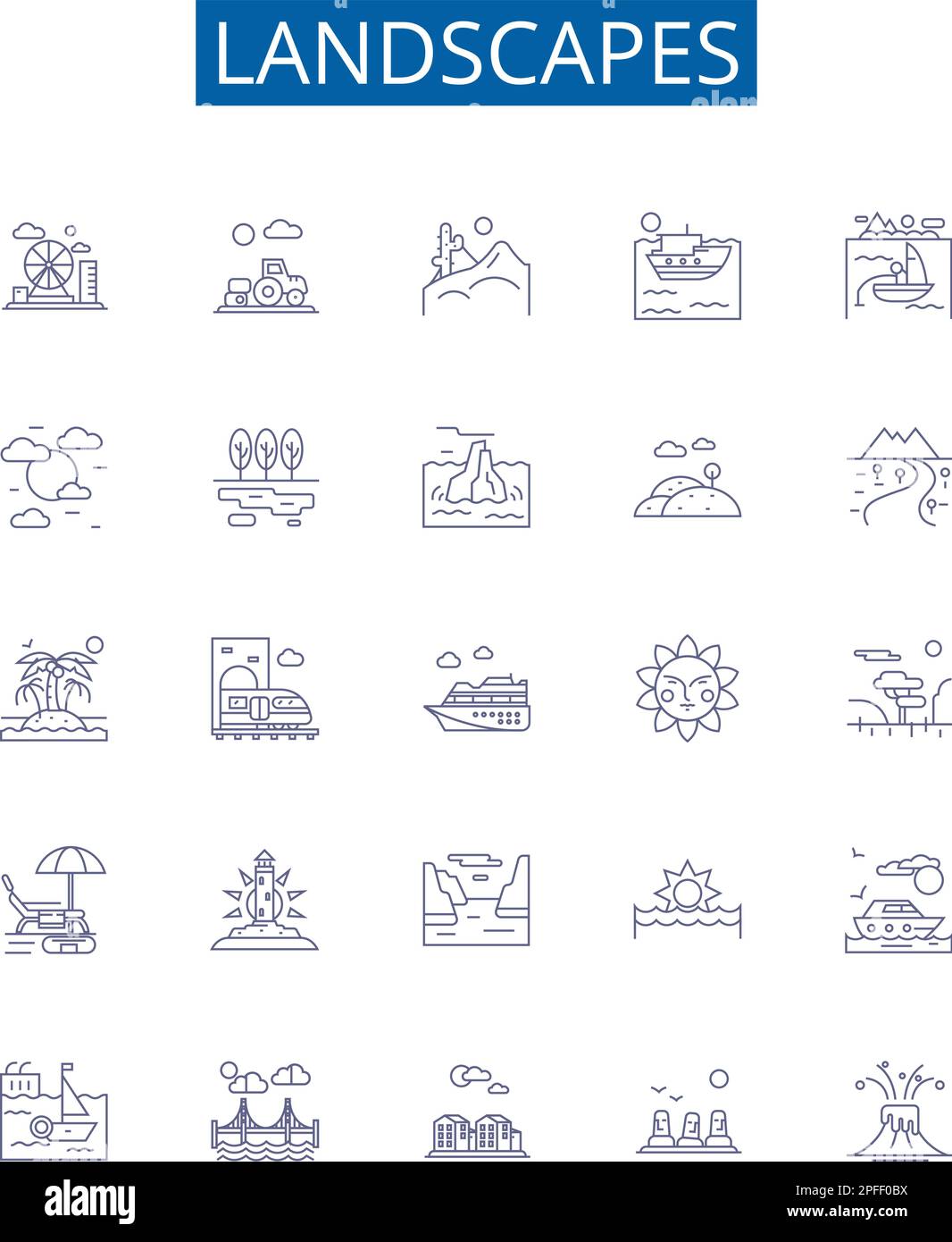 Landscapes line icons signs set. Design collection of Vista, Scenery ...