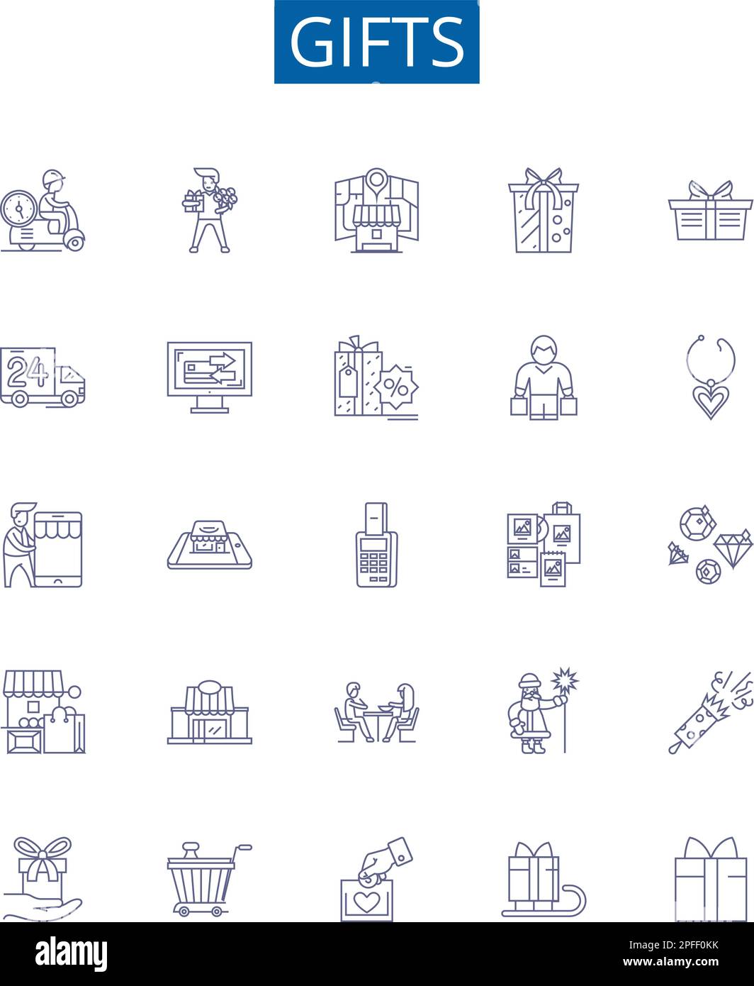 Gifts line icons signs set. Design collection of Presents, Favors ...