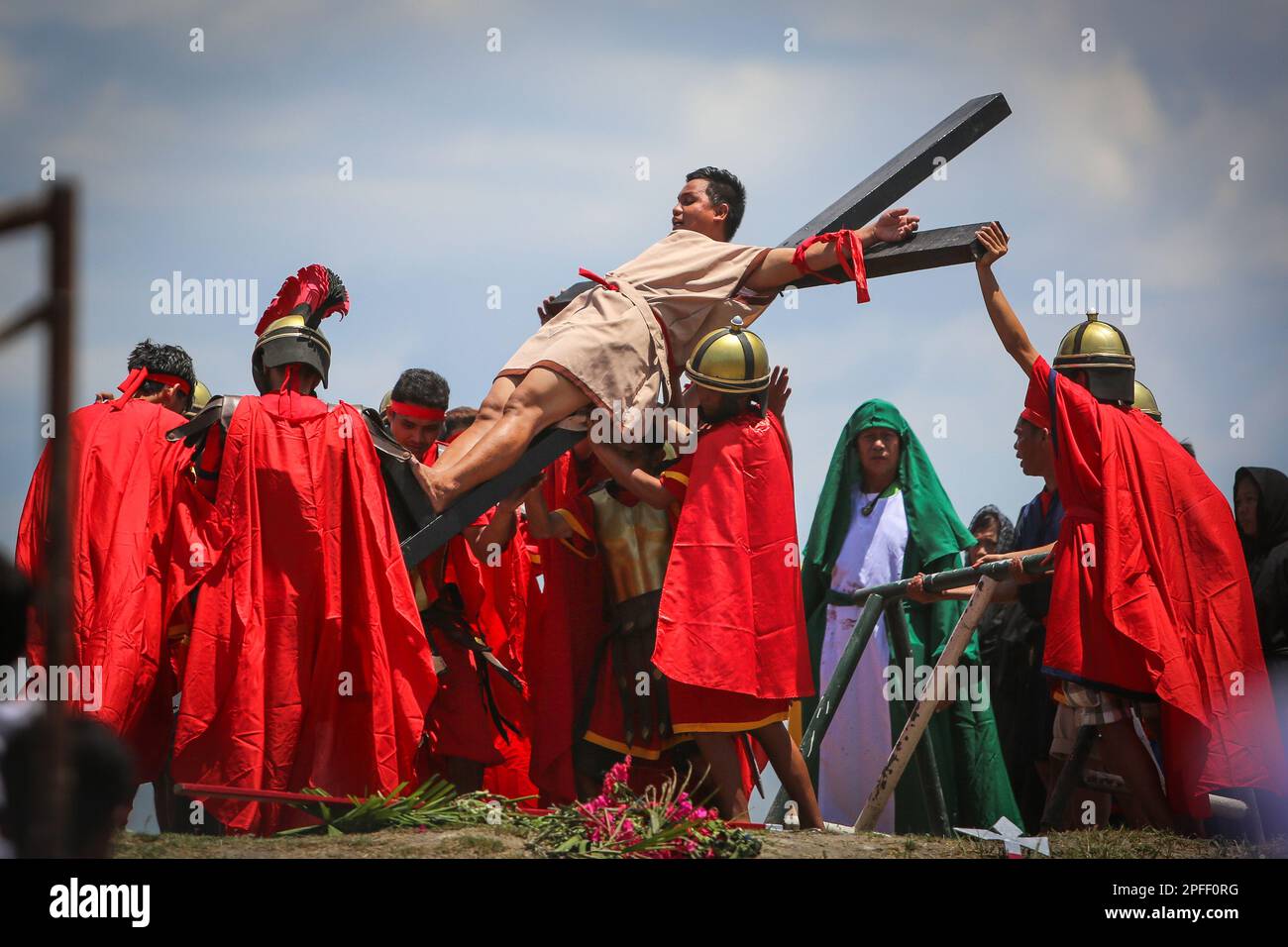 Real crucifixion and flagellants parade for Holy Week, Good Friday ...