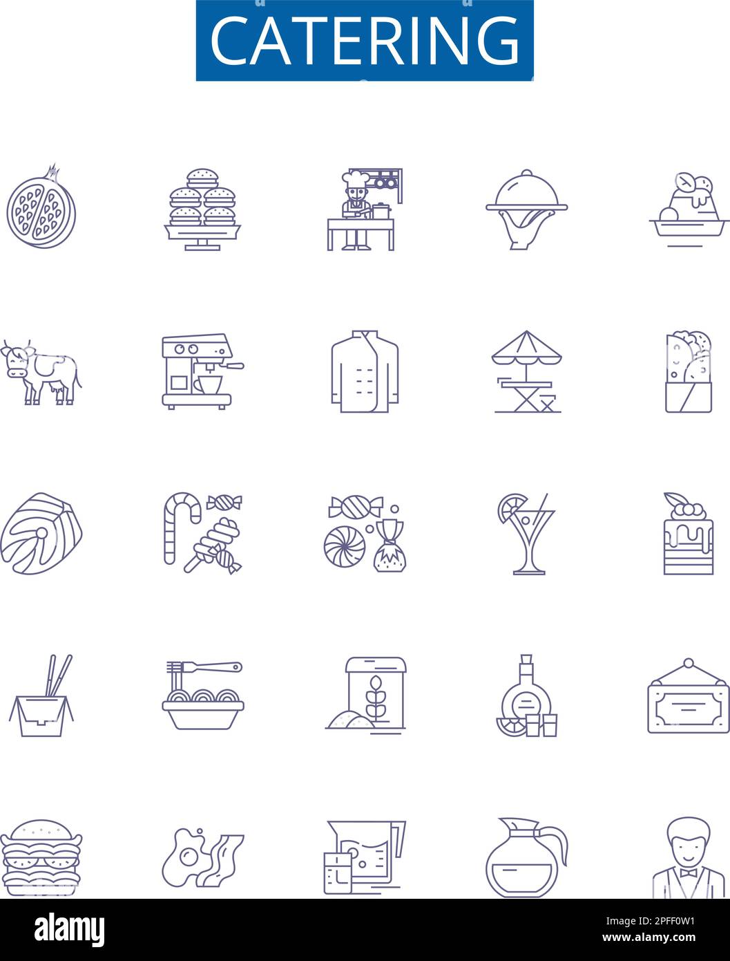 Catering line icons signs set. Design collection of Supply, Restaurant, Chef, Cuisine, Events ...