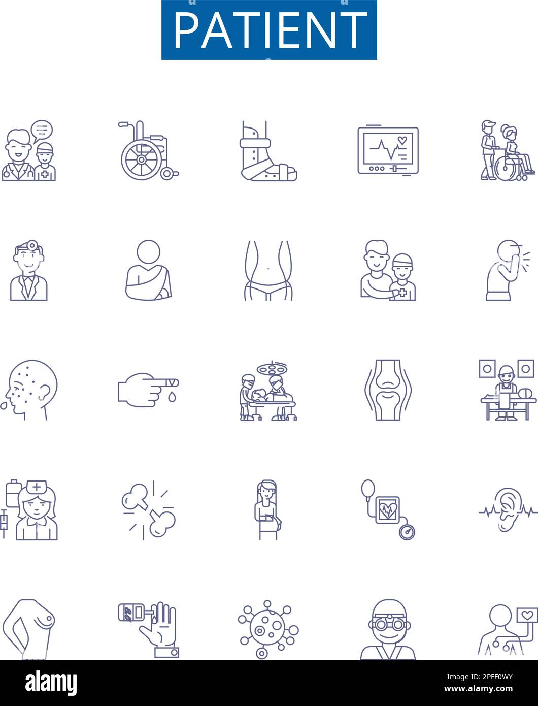 Patient line icons signs set. Design collection of Patient, Caregiver ...