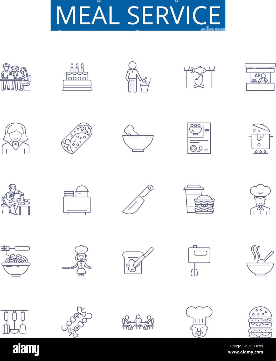 Meal service line icons signs set. Design collection of Meal, Service, Catering, Delivery, Food ...