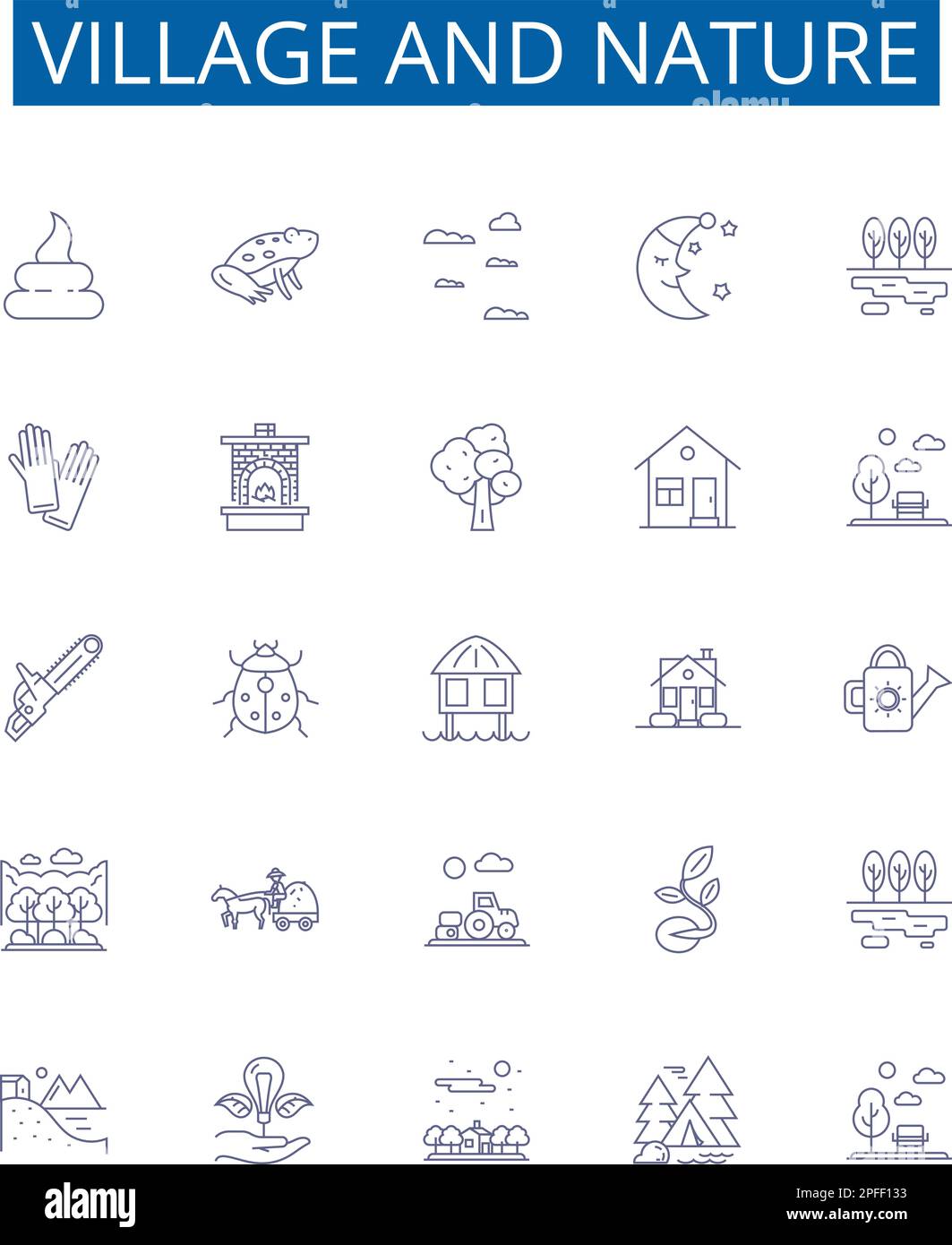 Village and nature line icons signs set. Design collection of Village ...