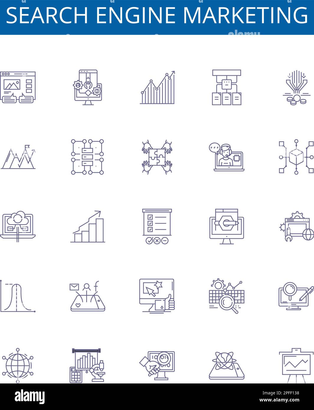 Search engine marketing line icons signs set. Design collection of SEM ...