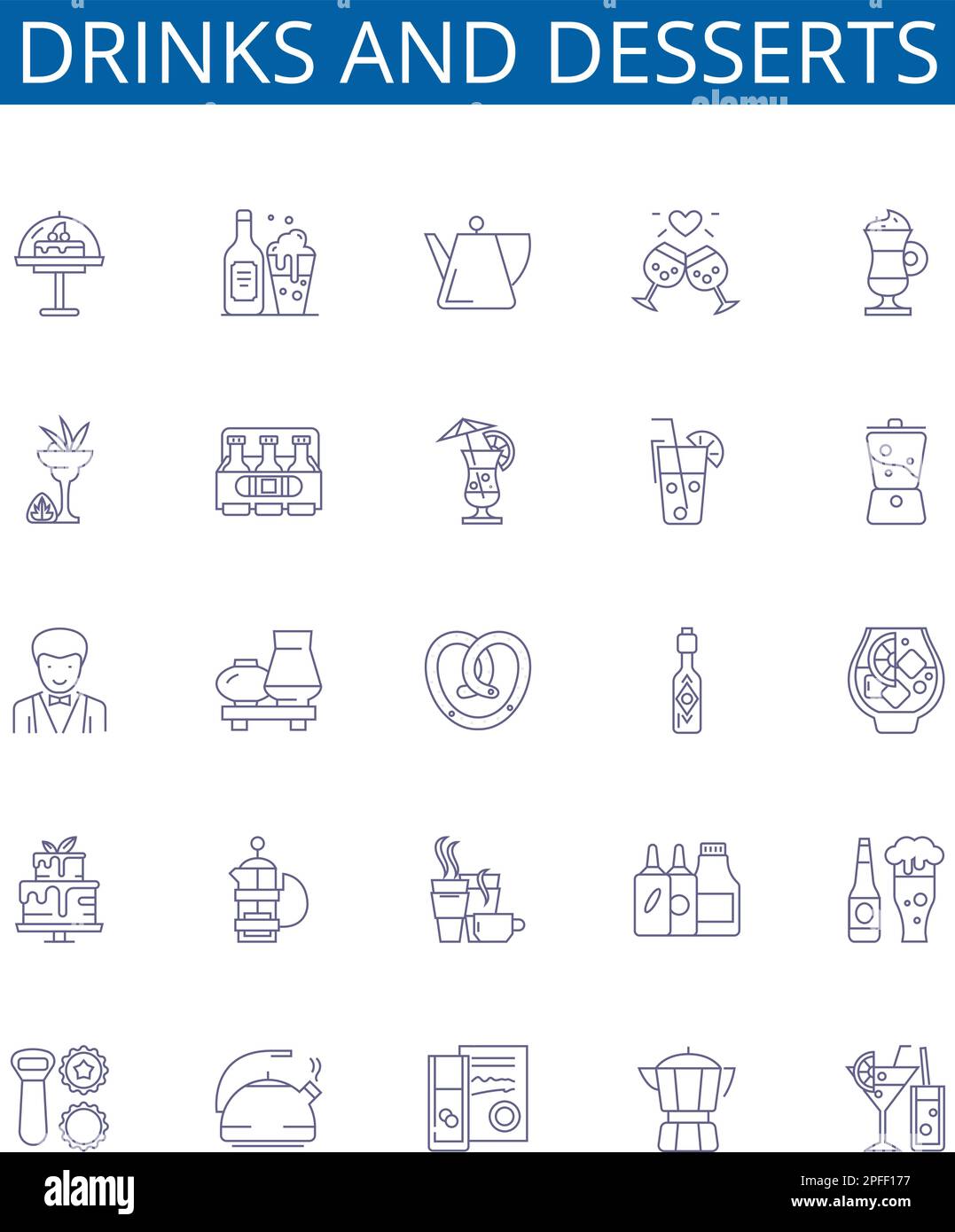 Drinks and desserts line icons signs set. Design collection of ...
